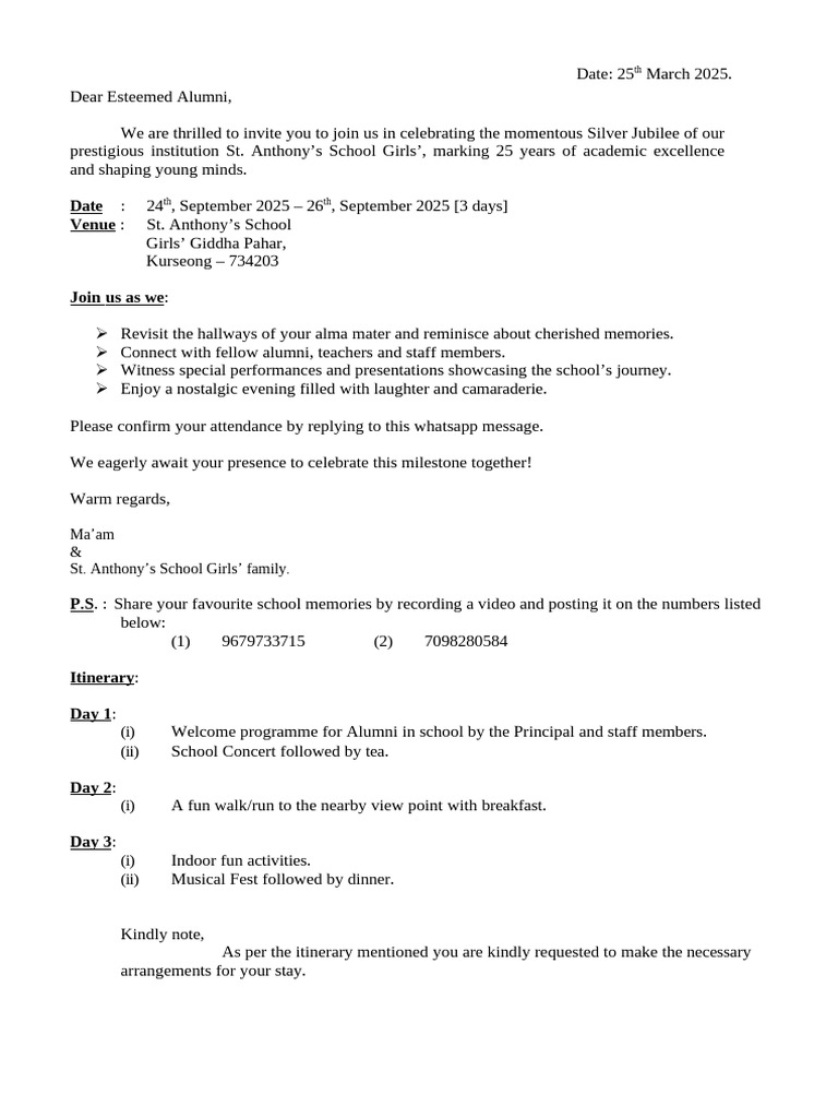Alumni Invitation Letter | PDF