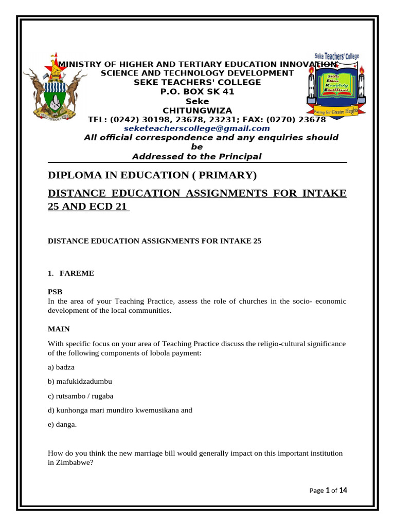 Seke Teachers College Fee Structure | PDF