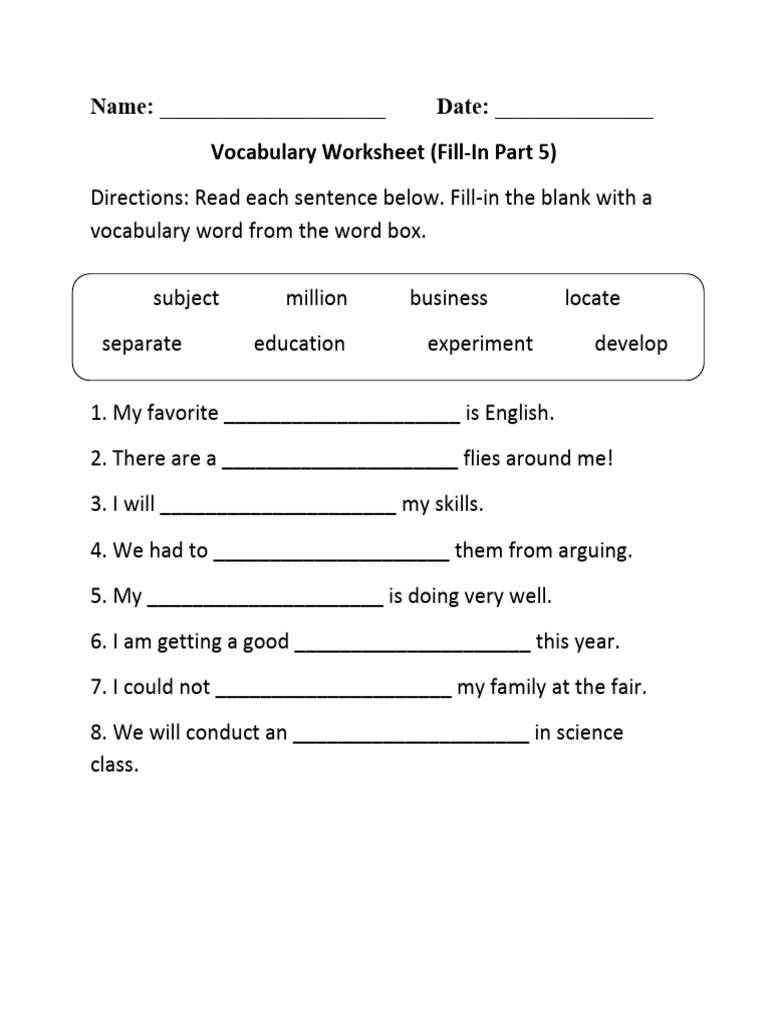 Vocabulary Fill-In Worksheet | PDF