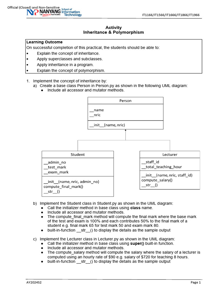 Practical - Inheritance & Polymorphism AY24S2 | PDF | Inheritance (Object Oriented Programming ...