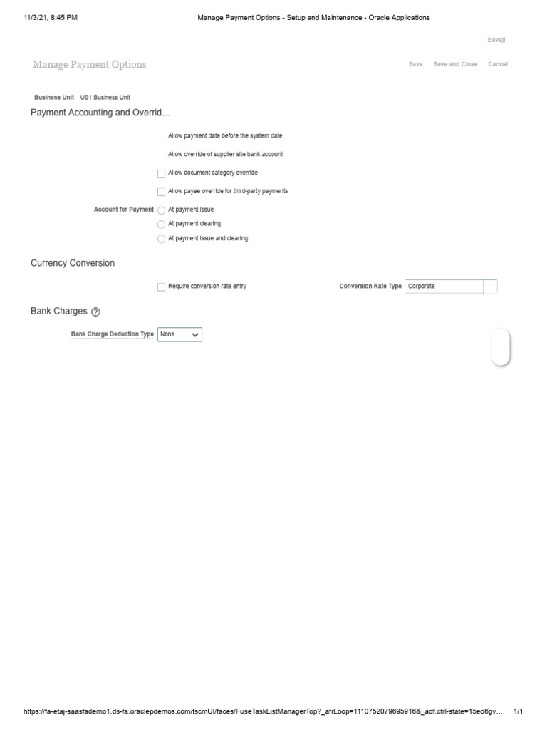 Manage Payment Options - US1 Business Unit | PDF