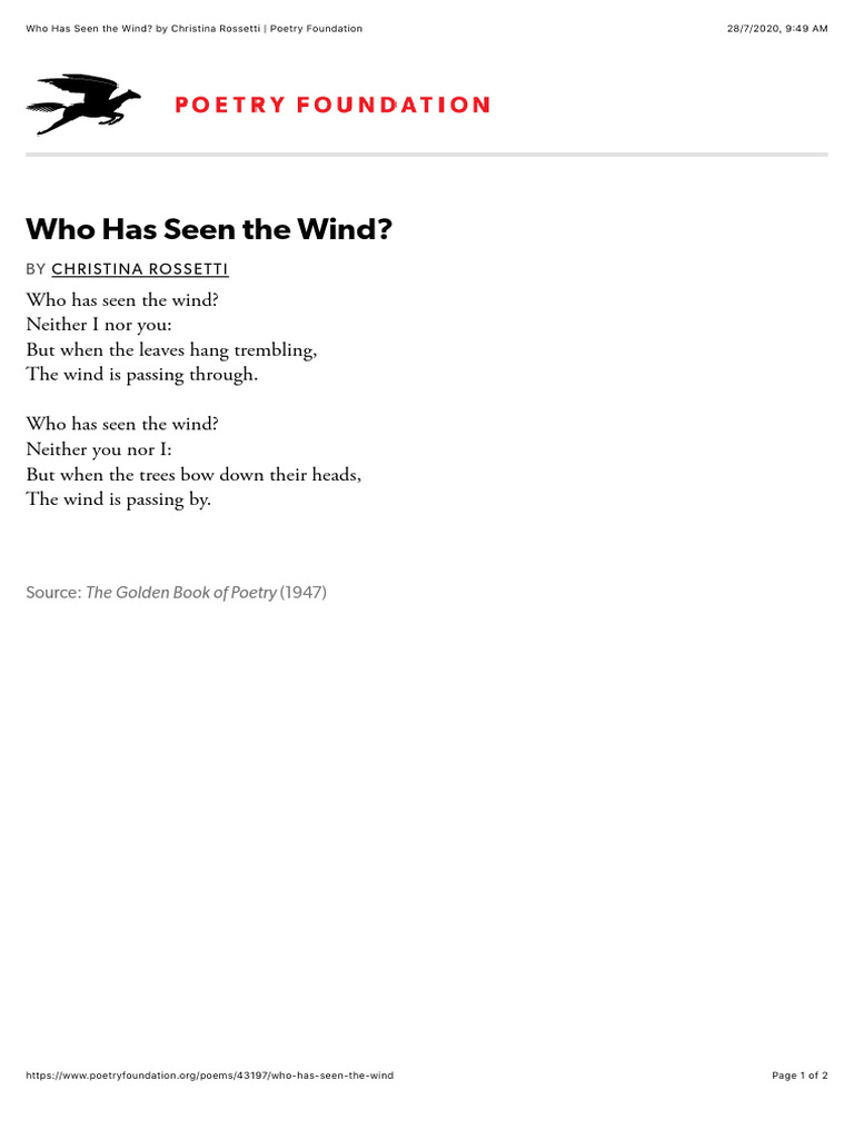 Who Has Seen The Wind? by Christina Rossetti - Poetry Foundation | PDF
