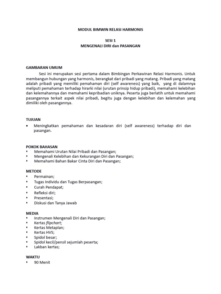 MODUL Bimbingan Relasi Harmonis Modul 1 Sesi 1 | PDF