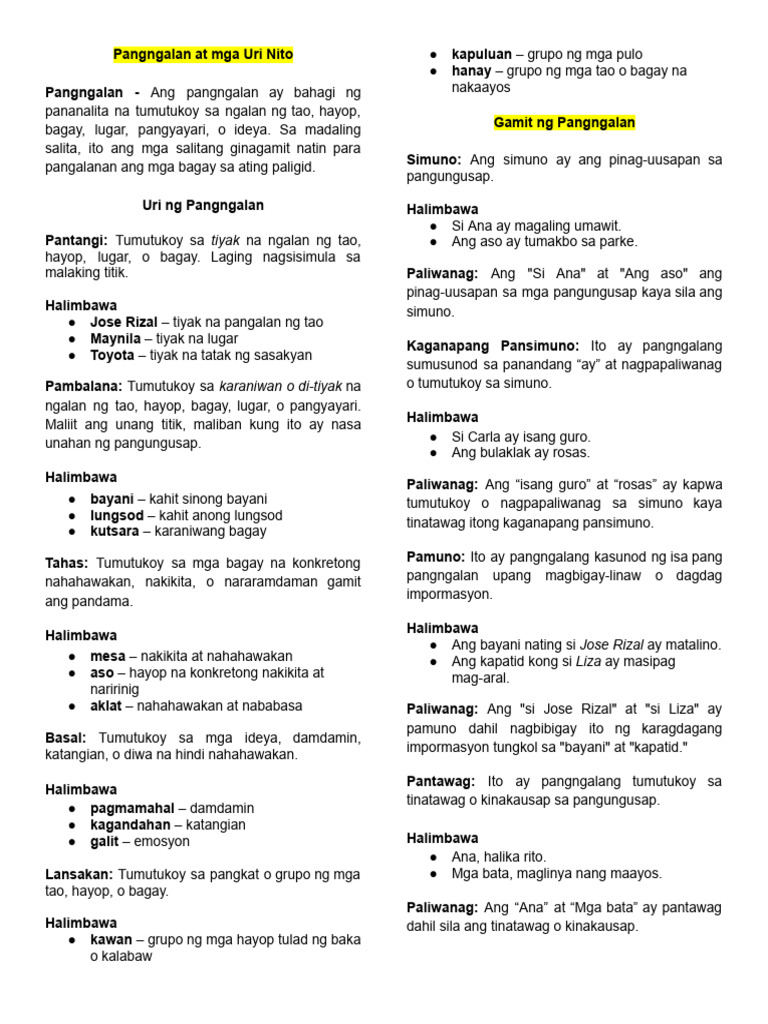 Filipino 6 Lecture Notes | PDF