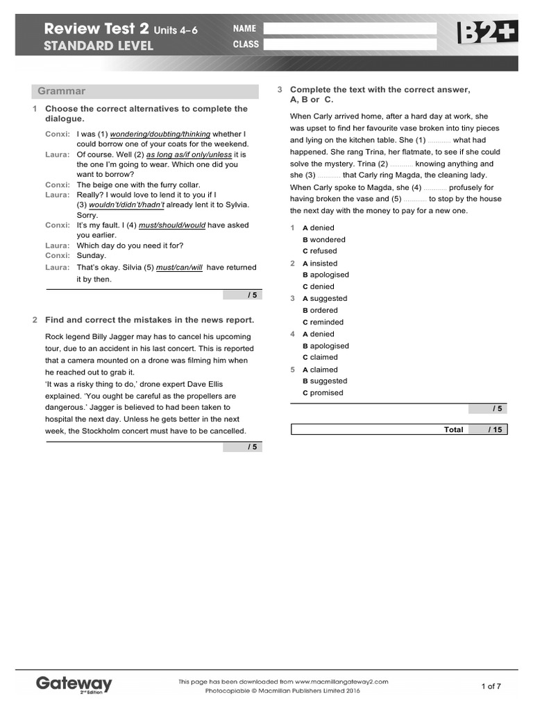 B2PLUS Review Test 2 Standard | PDF