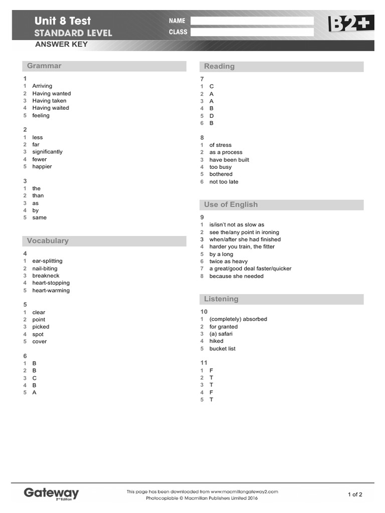 Grammar and Vocabulary Answer Key | PDF | Linguistics | Human Communication
