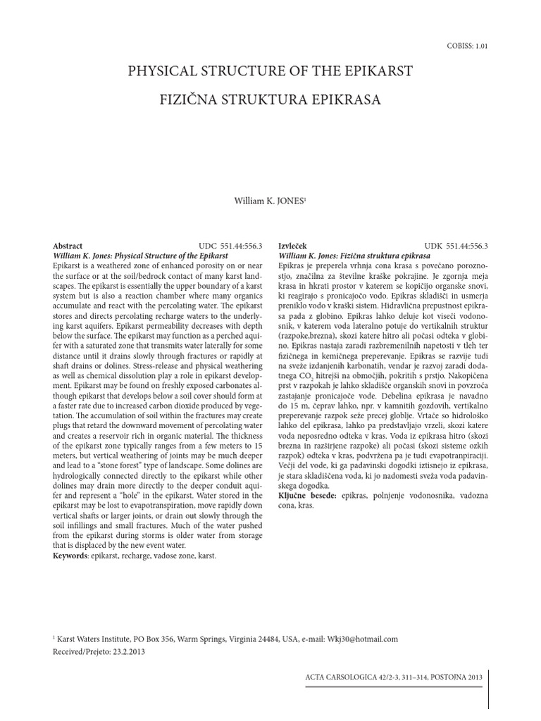 Physical Structure of The Epikarst | PDF | Environment | Civil Engineering