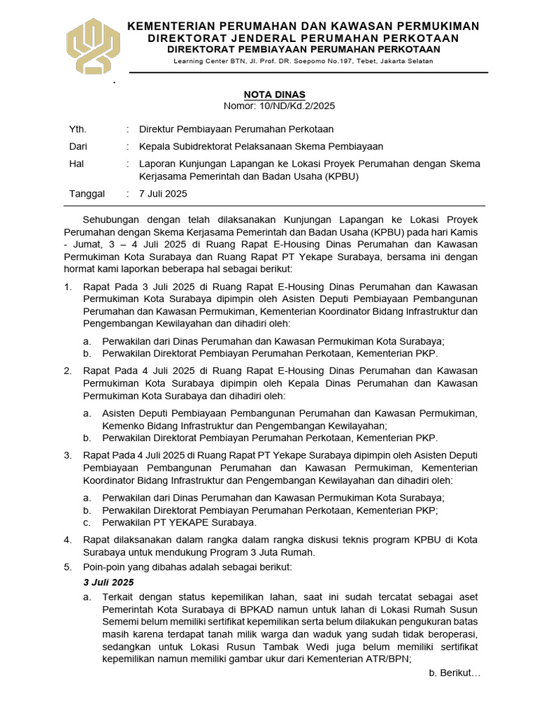 Laporan Kunjungan Proyek Perumahan KPBU | PDF