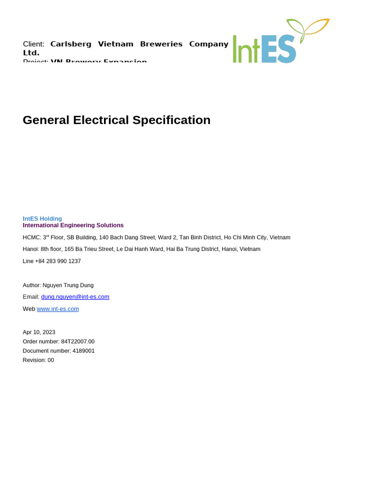 00 General Electrical Specification | PDF | Electric Motor | Mains Electricity