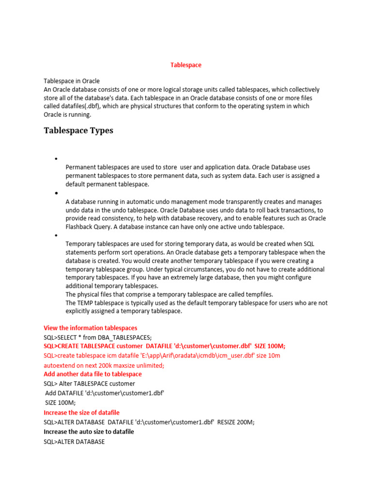 How To Create Tablespace | PDF | Databases | Computer Architecture
