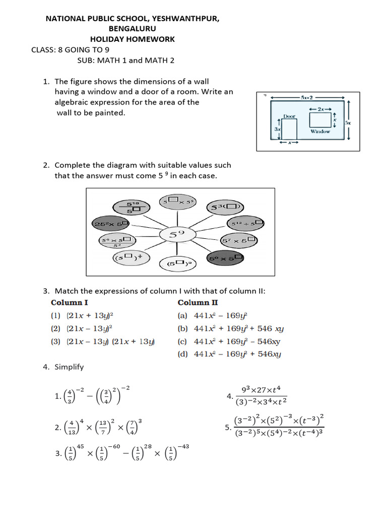 Class 8 Mathematics Holiday Homework | PDF | Area | Length