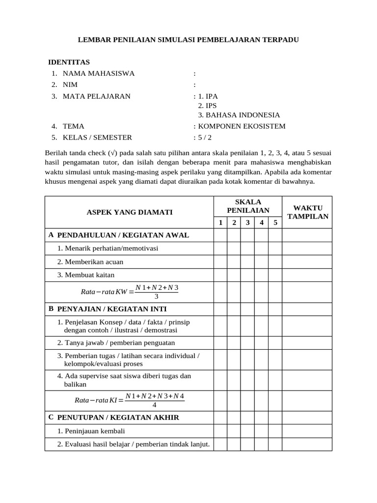 Lembar Penilaian Simulasi | PDF