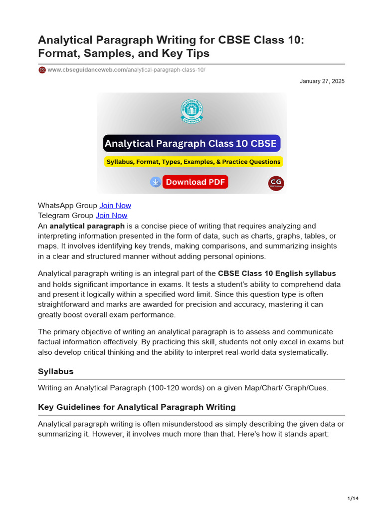 Analytical Paragraph Writing For CBSE Class 10 - Format, Samples, and ...