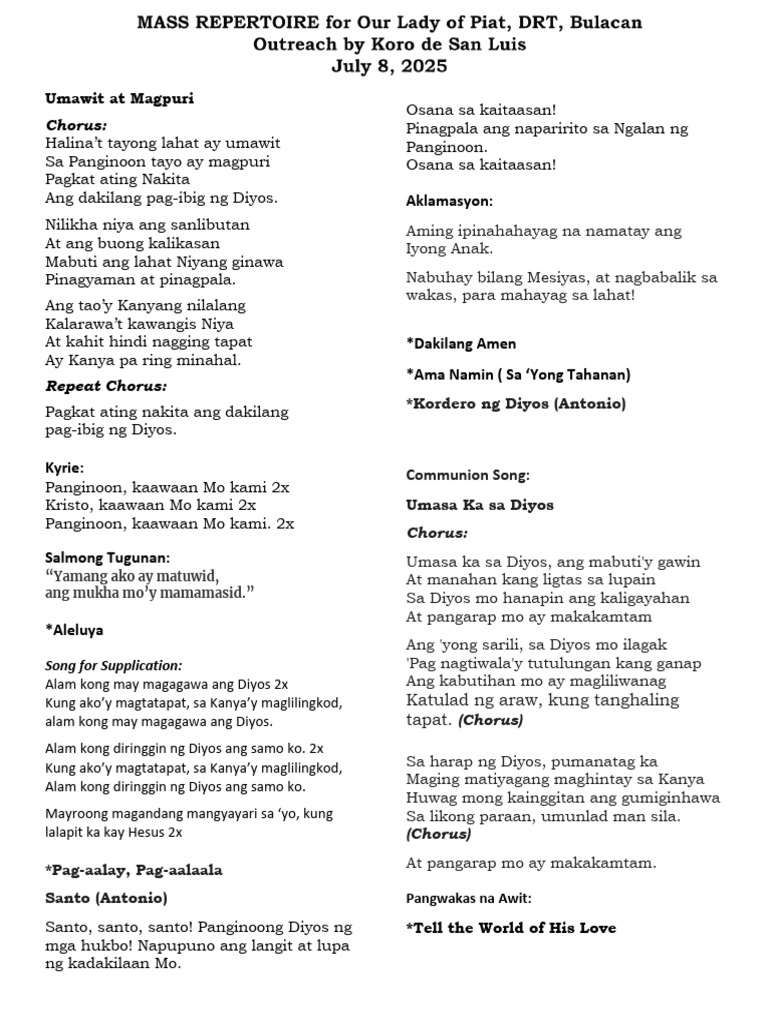 Repertoire For Our Lady of Piat DRT Bulacan | PDF