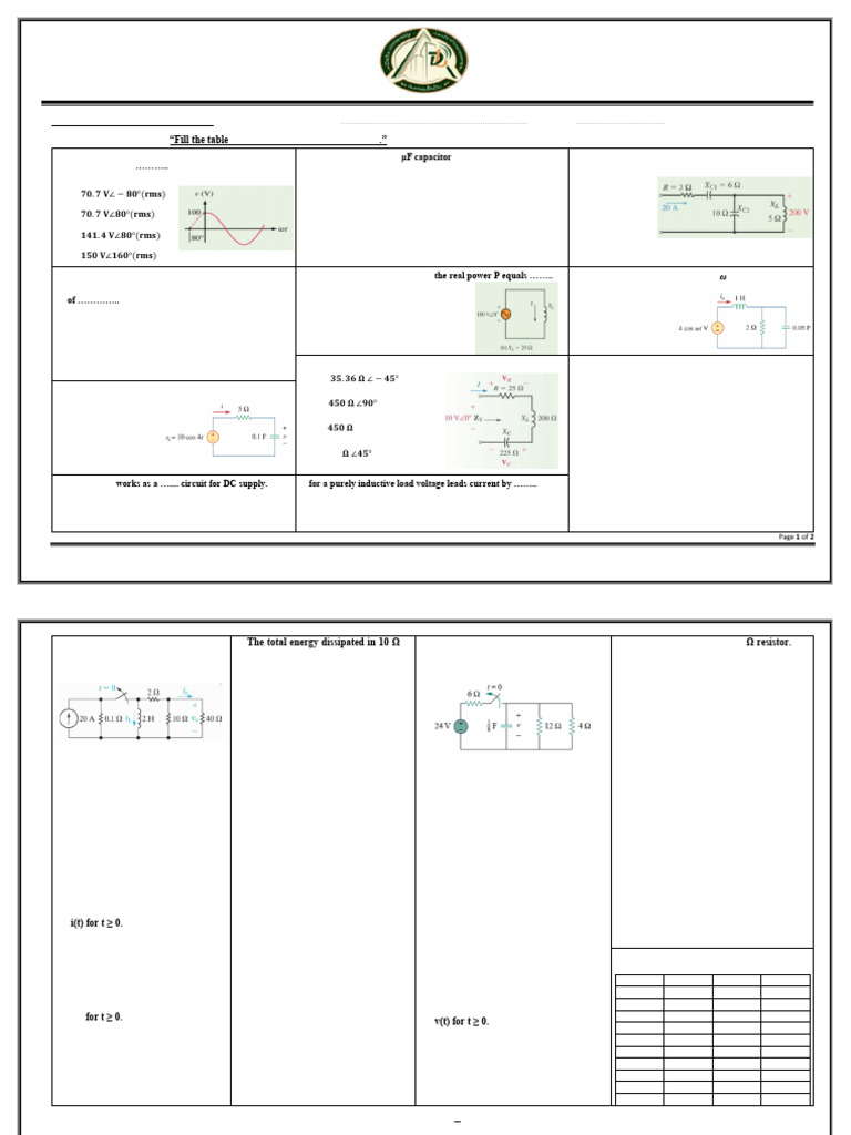 Adv Electrical Circuit Mid Term Exam Spring 2022-2023 PDF | PDF | Electrical Network | Resistor