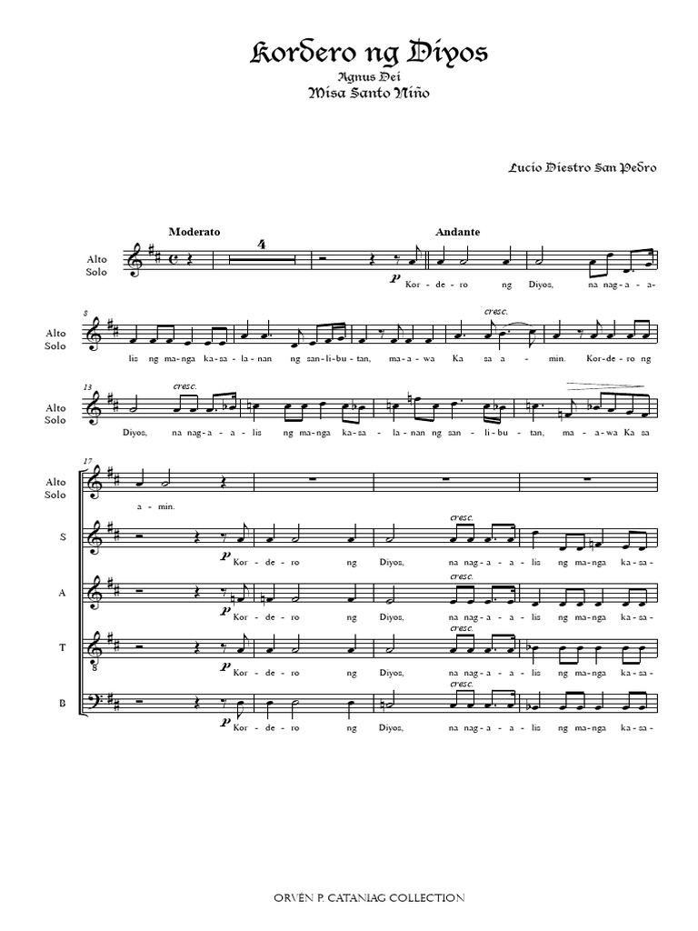 Kordero NG Diyos 'Misa Santo Niño' (San Pedro) Voces | PDF