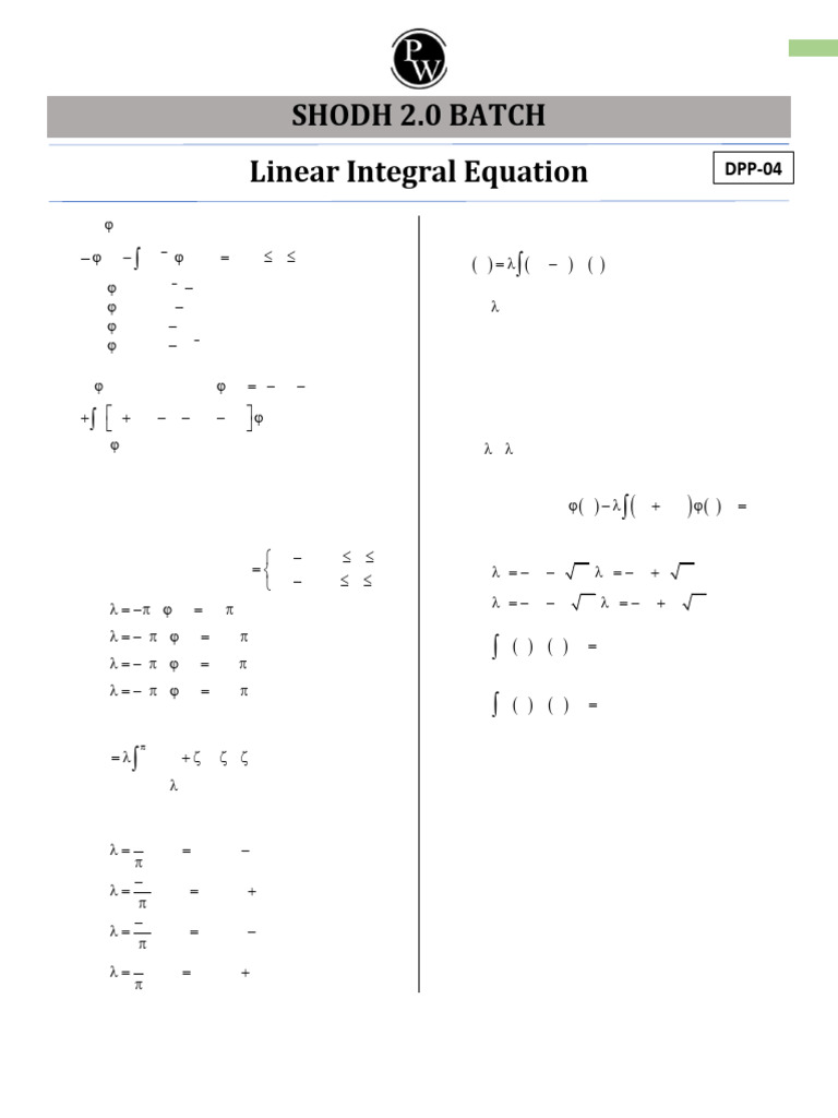 Linear Integral Equation - DPP 04 (Of Lec 07) - Shodh 2.0 Batch For ...