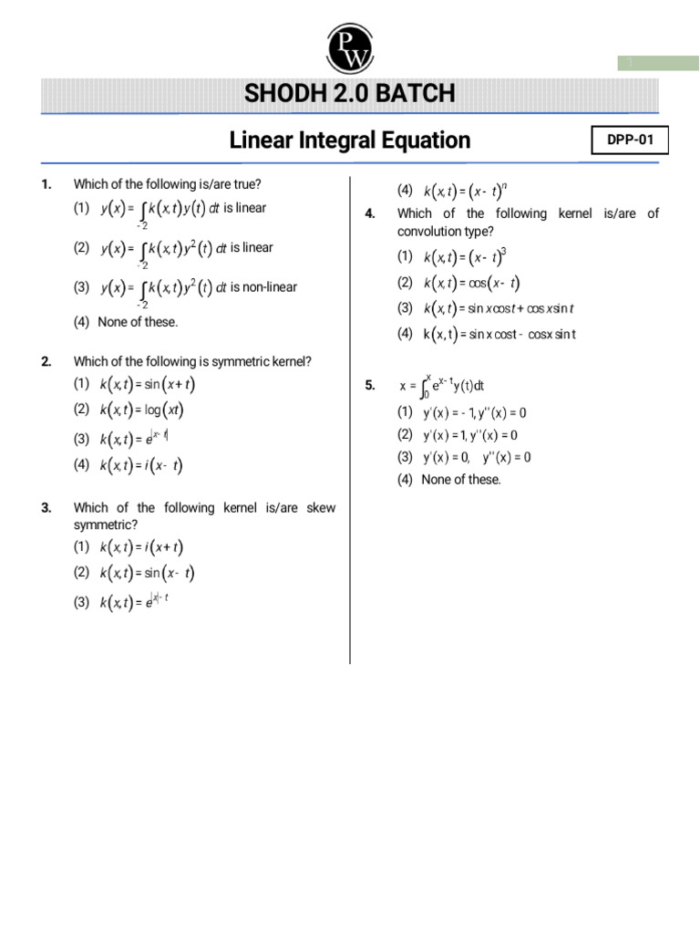 Linear Integral Equation _ DPP 01 (of Lec 02) __ Shodh 2.0 Batch for CSIR NET_GATE Mathematical ...