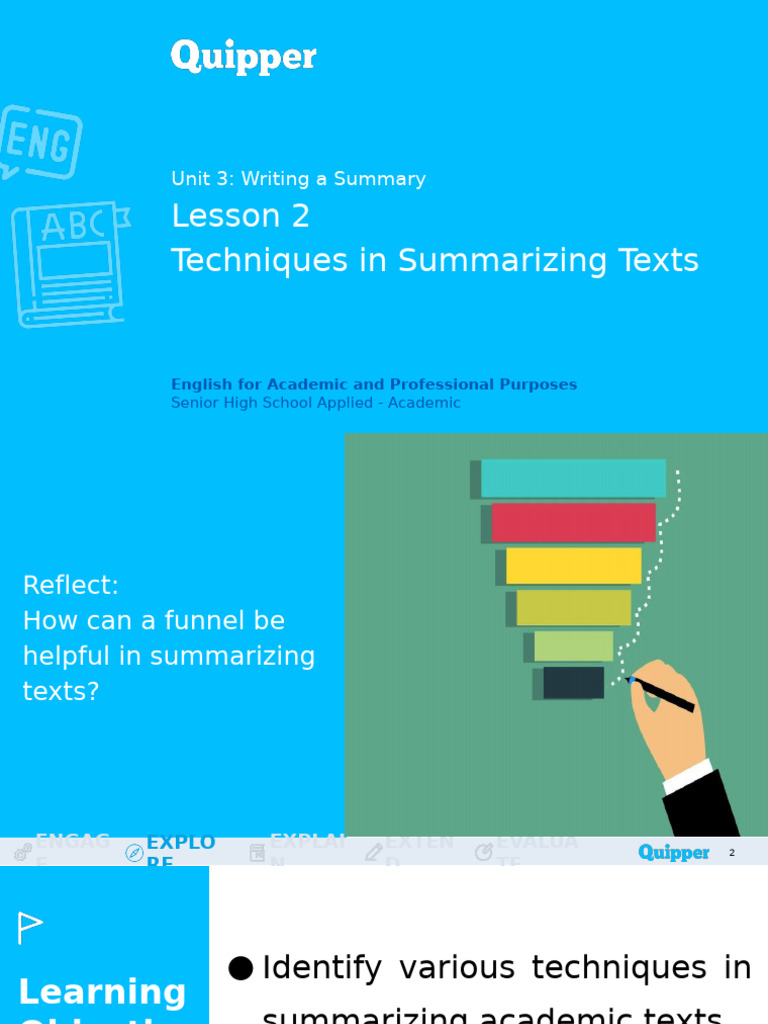 EAP U3 L2 Techinques in Summarizing Texts | PDF | Adolescence