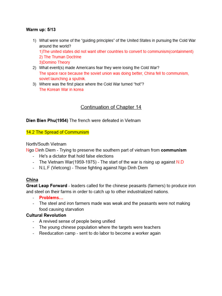 Chapter 14 Hist Notes - Michael Anguiano | PDF | Israel | World Politics