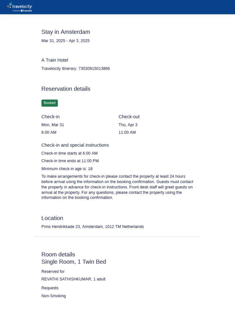 Revathi Hotel Booking Confirmation | PDF