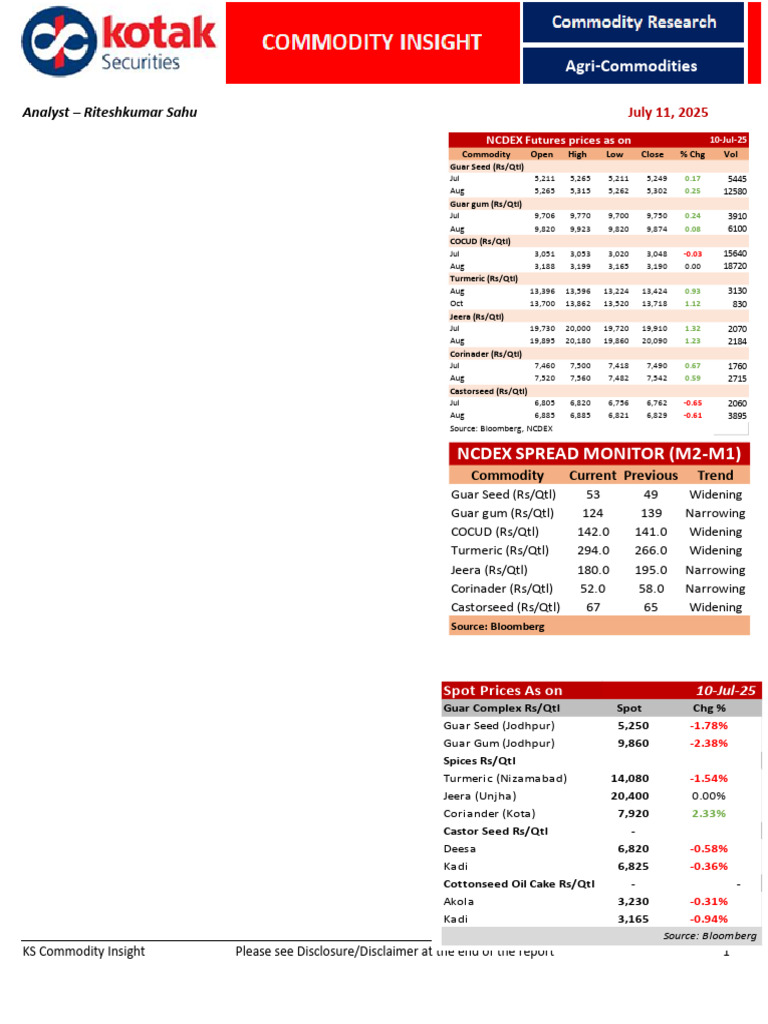 KSEC Agri Commodities Daily Report 11 Jul 2025 | PDF | Securities ...