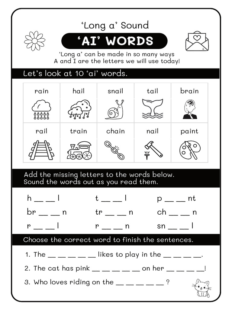 Long A 'AI' Words Worksheet | PDF