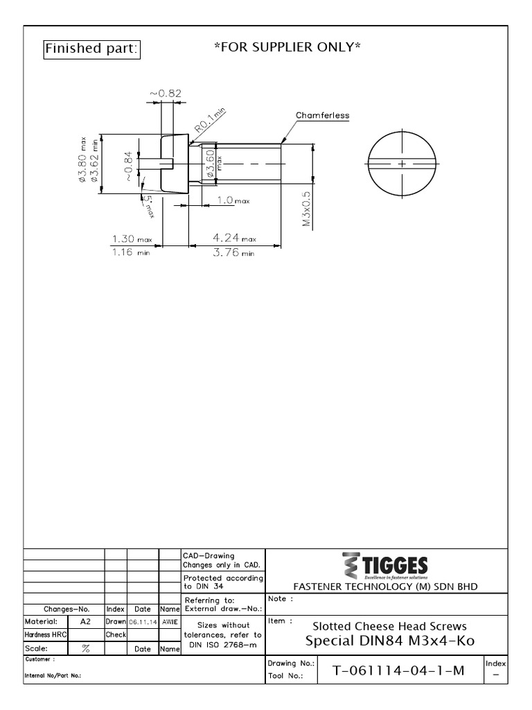 Slotted Cheese Head Screws DIN84 M3x4 | PDF