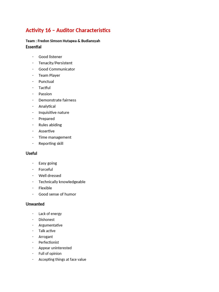 Activity 16 - Auditor Characteristic | PDF
