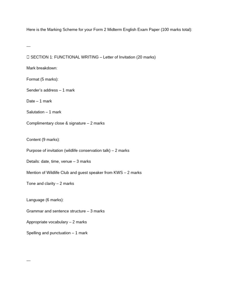 Itibo Form 2 Marking Scheme | PDF | Storytelling | Syntax