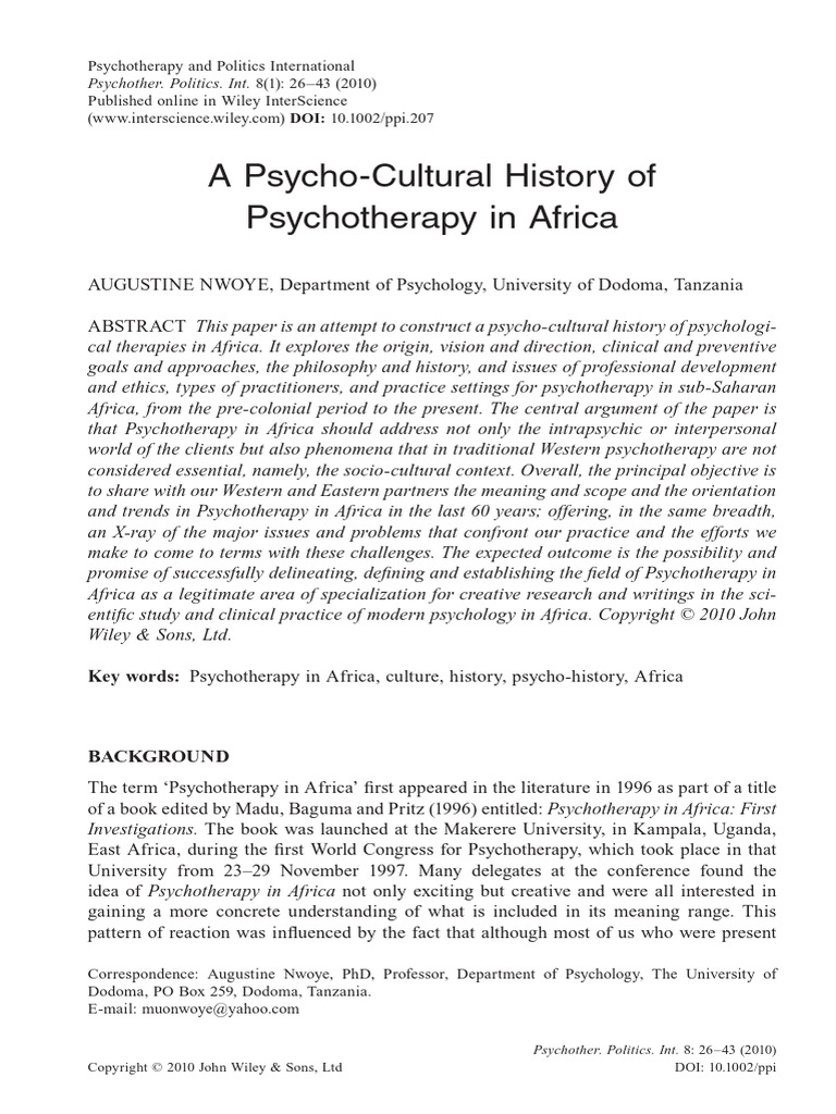 Psycho-Cultural History of African Psychotherapy | PDF | Psychotherapy ...