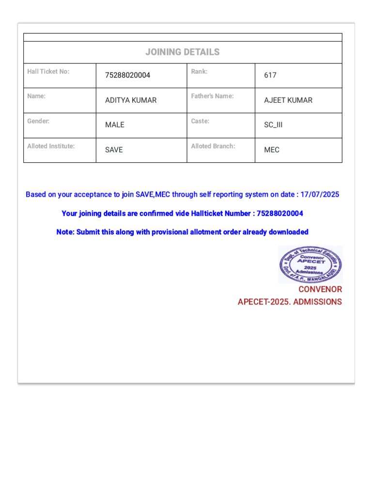 ECETCounseling - AP Joining Report | PDF