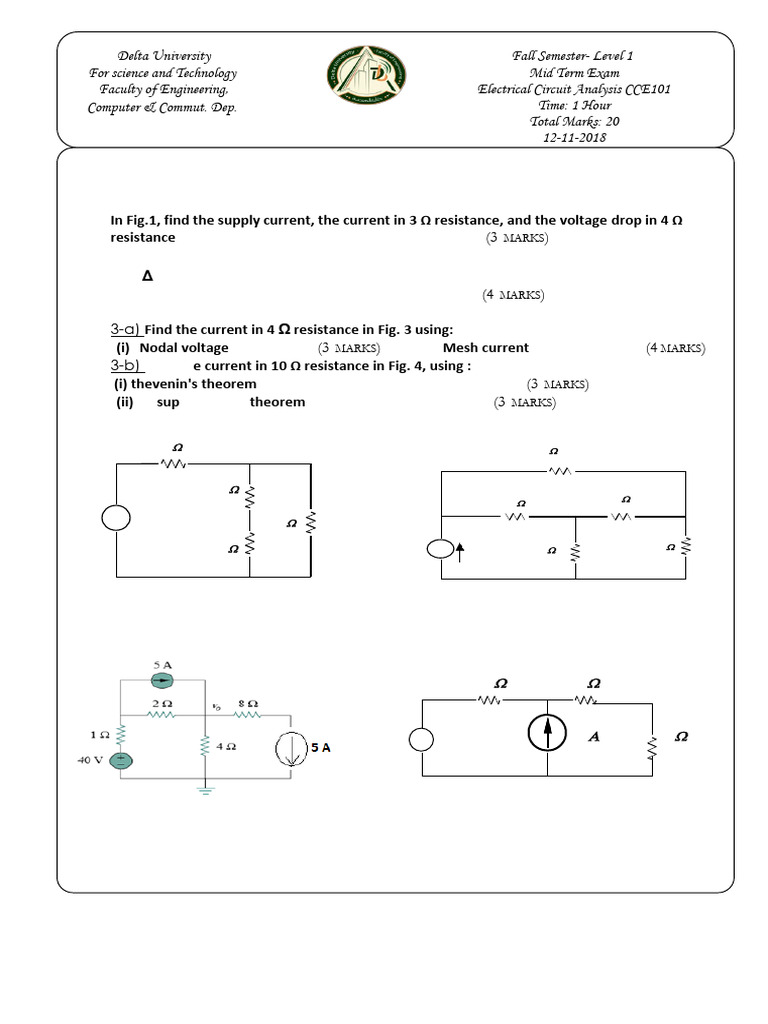 Electrical Circuit Analysis - Exam-Mid (2018-2019) | PDF | Electronic Circuits | Electrical Circuits