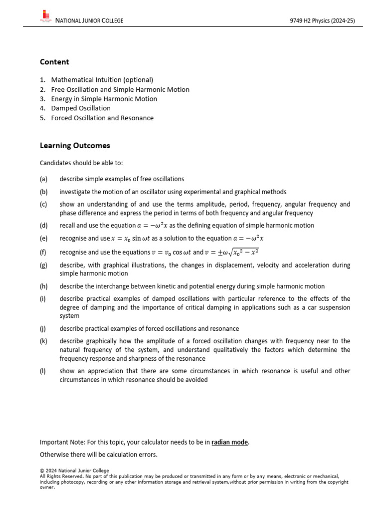 H2 Physics: Oscillations Overview | PDF | Oscillation | Resonance