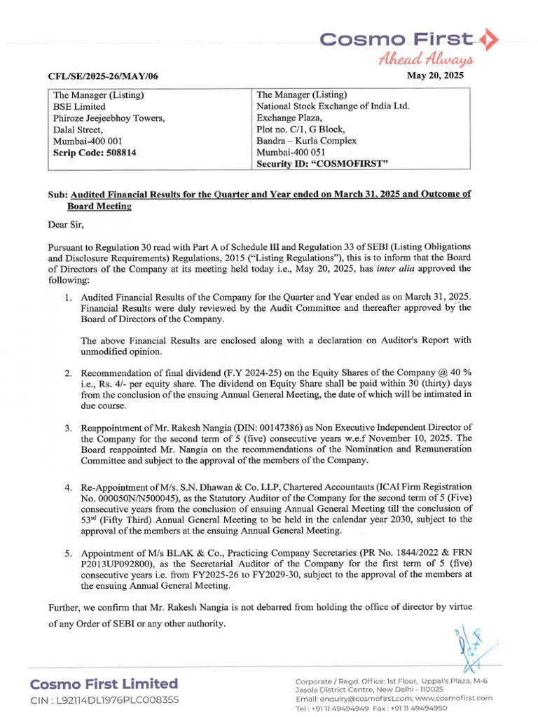 Cosmo First: Ahead Ahuays | PDF | Going Concern | Audit