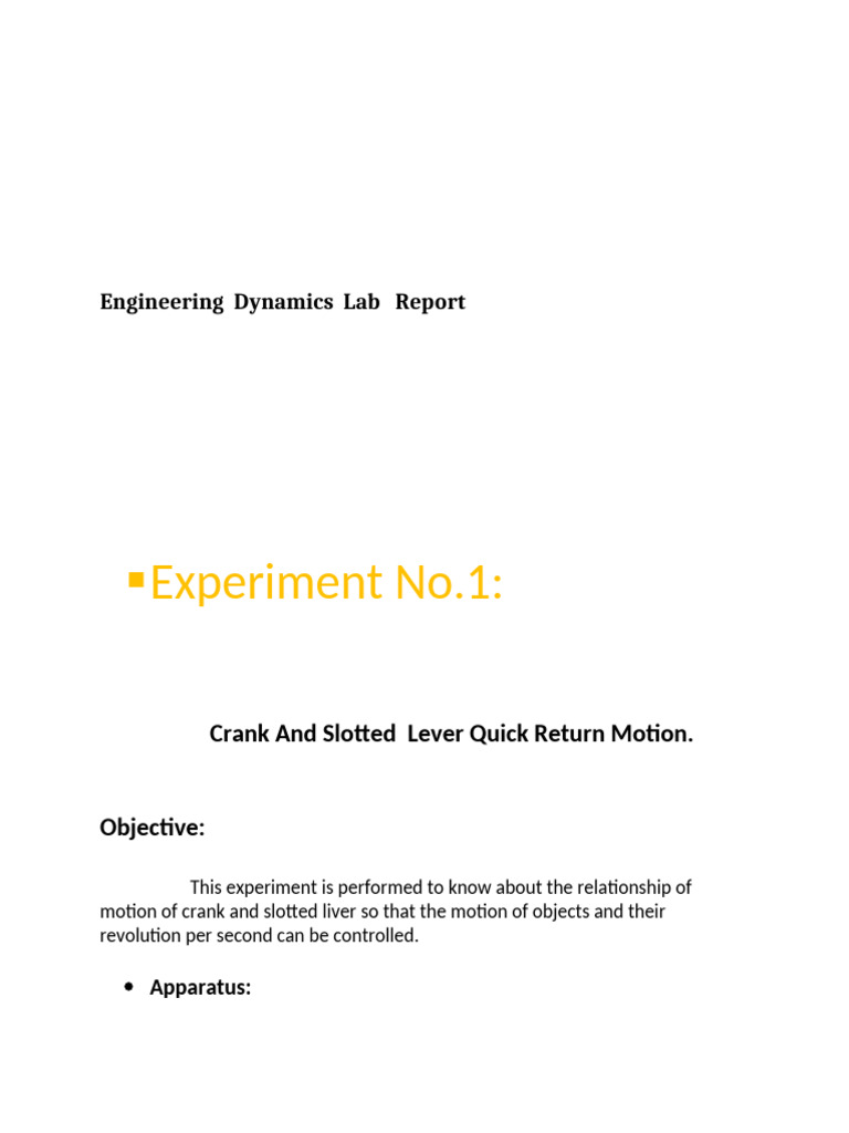 Engineering Dynamics Lab Experiments | PDF | Oscillation | Machines