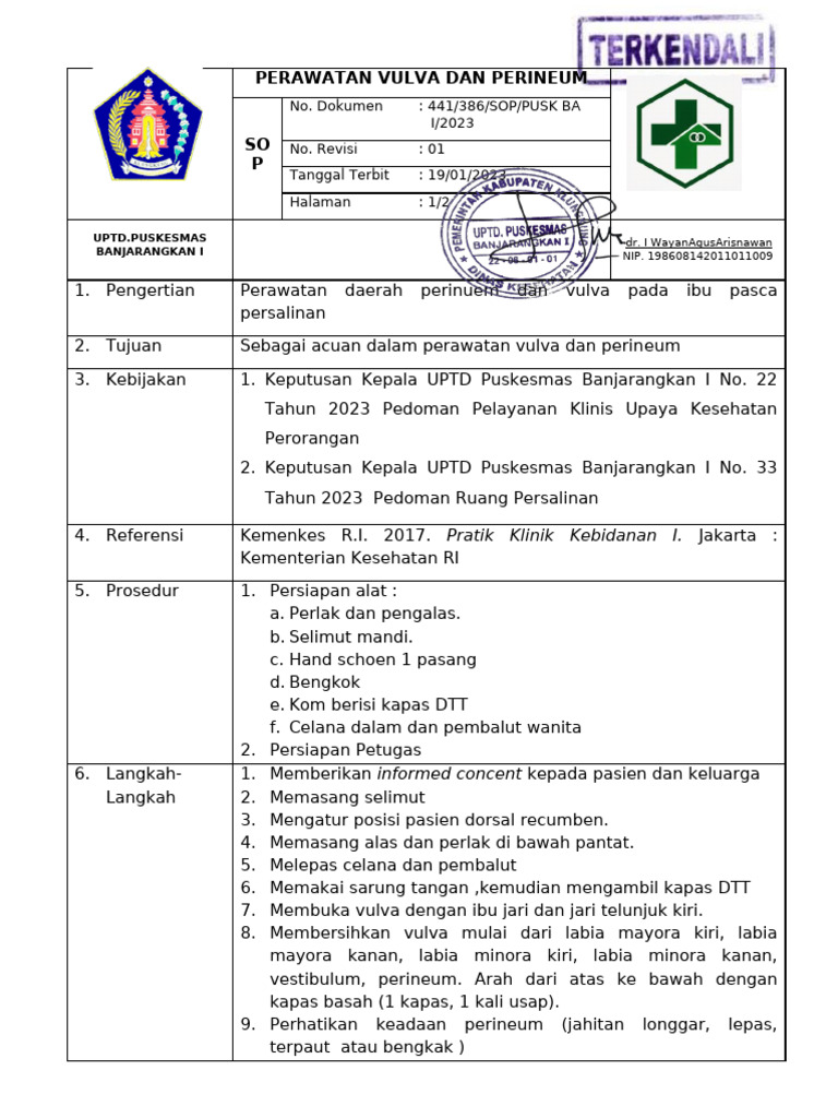 6. SOP Dan Tilik Perawatan Vulva Dan Perineum | PDF