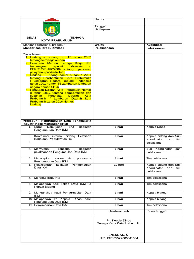 Sop Pengumpulan Data Tenaga Kerja Ikm | PDF
