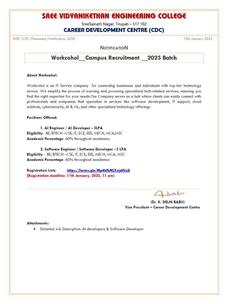 Workcohol - 2025 Batch - SVEC - Notification - BinderII | PDF