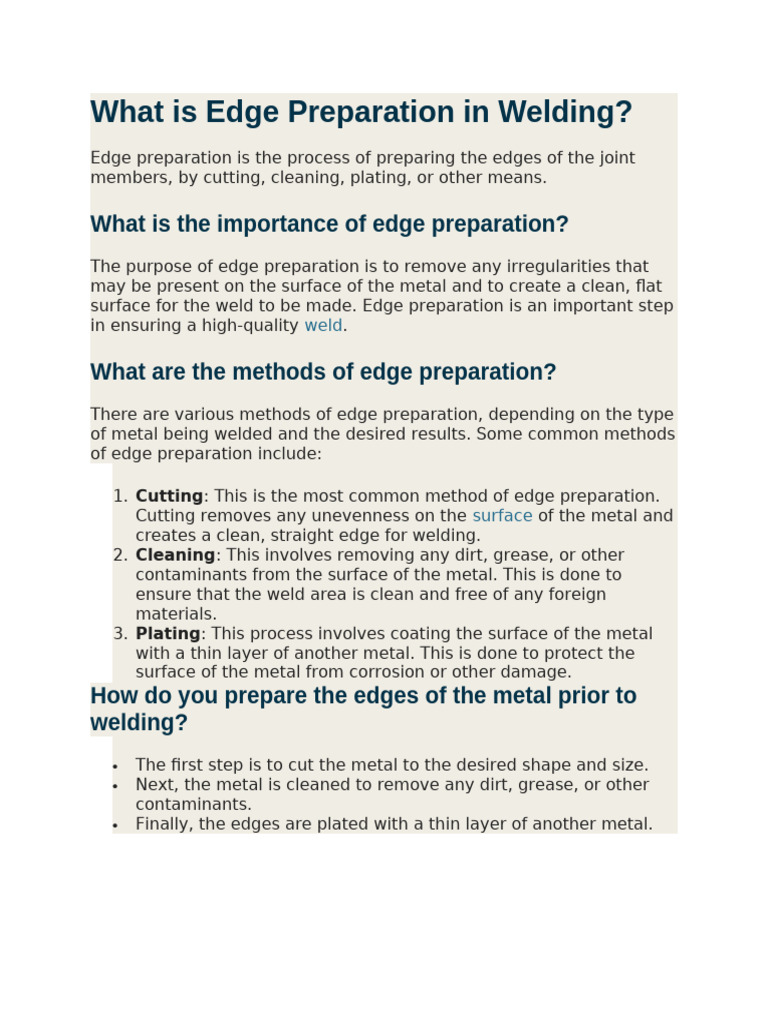 Edge Preparation Techniques in Welding | PDF