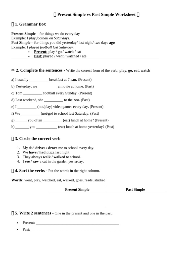 ? Present Simple Vs Past Simple Worksheet ? | PDF