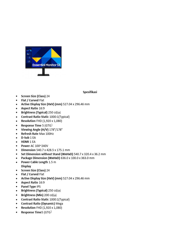 Spec Samsung LS24D300 | PDF