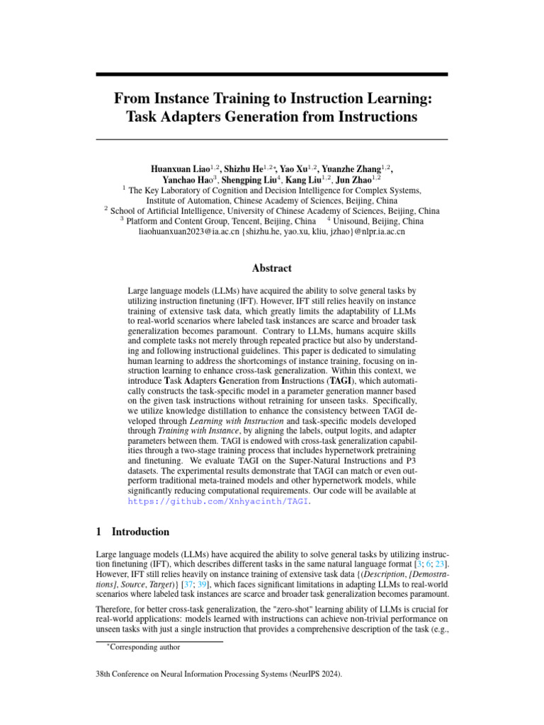 NeurIPS 2024 From Instance Training To Instruction Learning Task Adapters Generation From ...