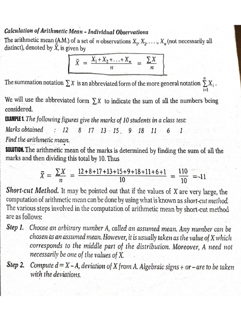 Calculation of Arithmatic Mean & Median | PDF