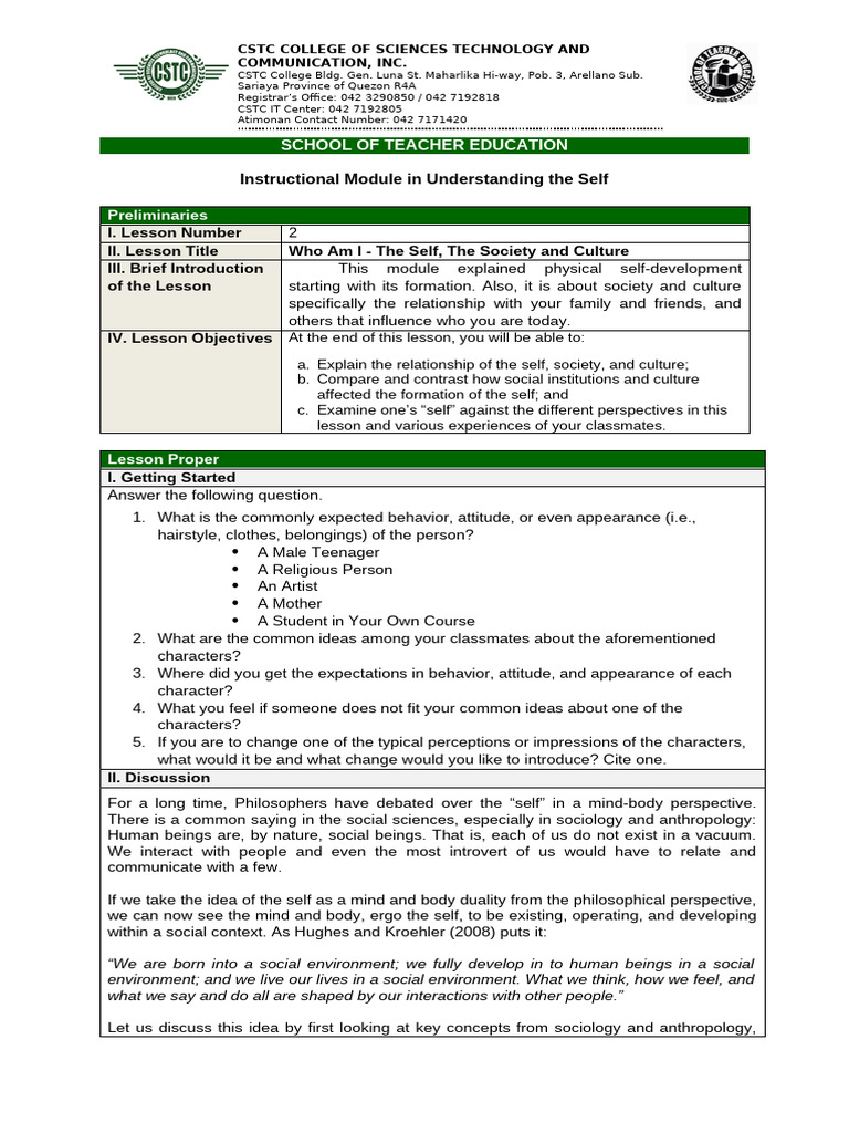 UTS-Lesson2 Learning Module | PDF | Socialization | Identity (Social Science)