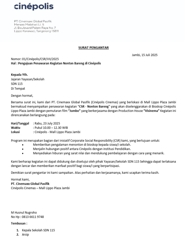 Surat Pengantar Sekolah CSR - 2025-1 | PDF