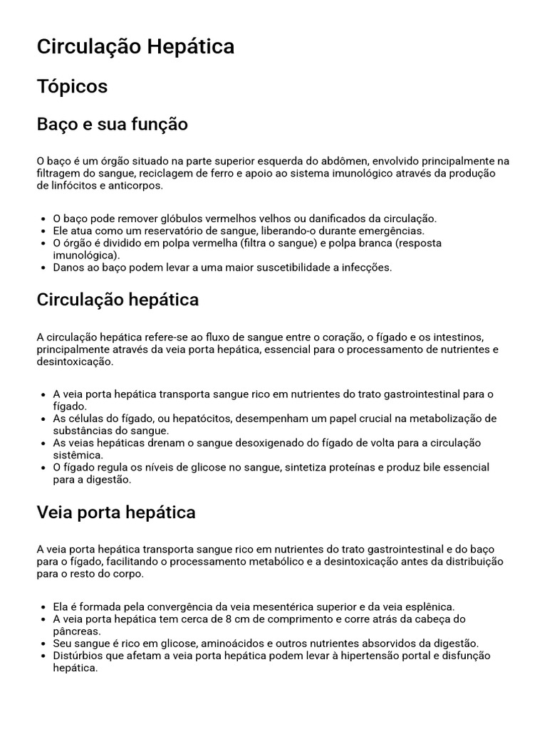Circulação Hepática e Função do Baço | PDF | Fígado | Baço