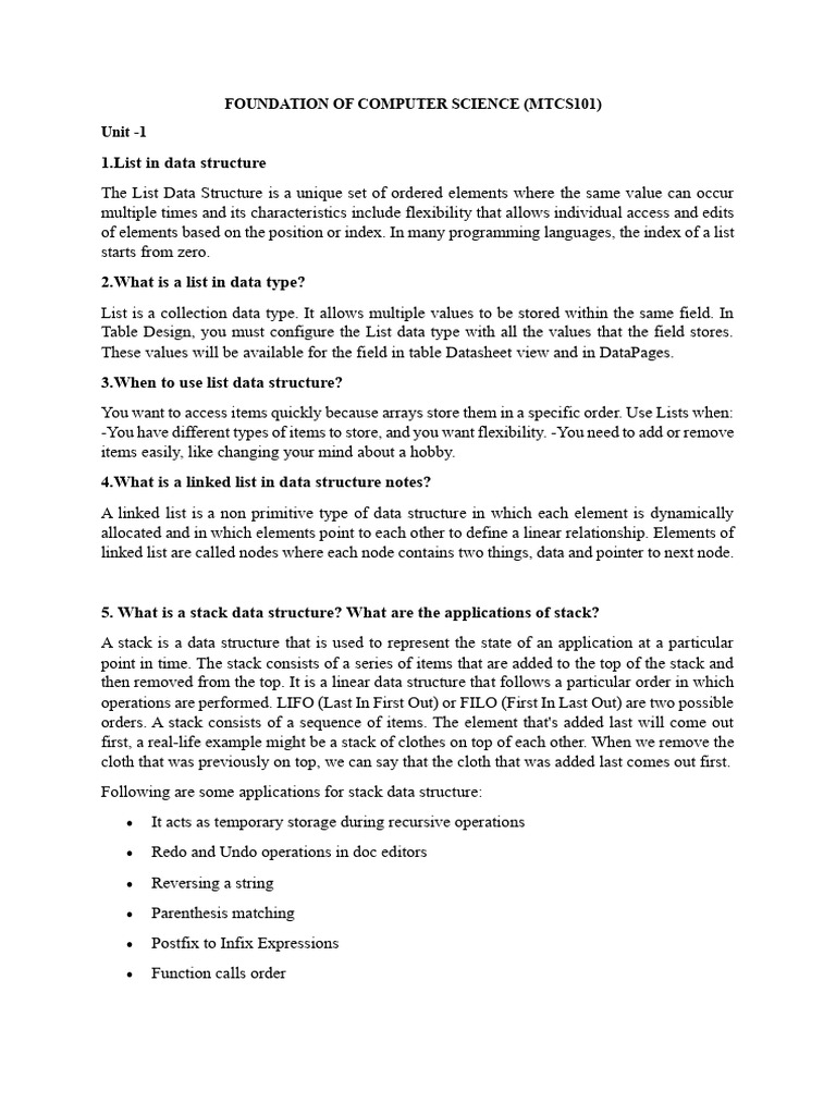 Foundation of Computer Science Unit-1 Notes | PDF | Queue (Abstract ...