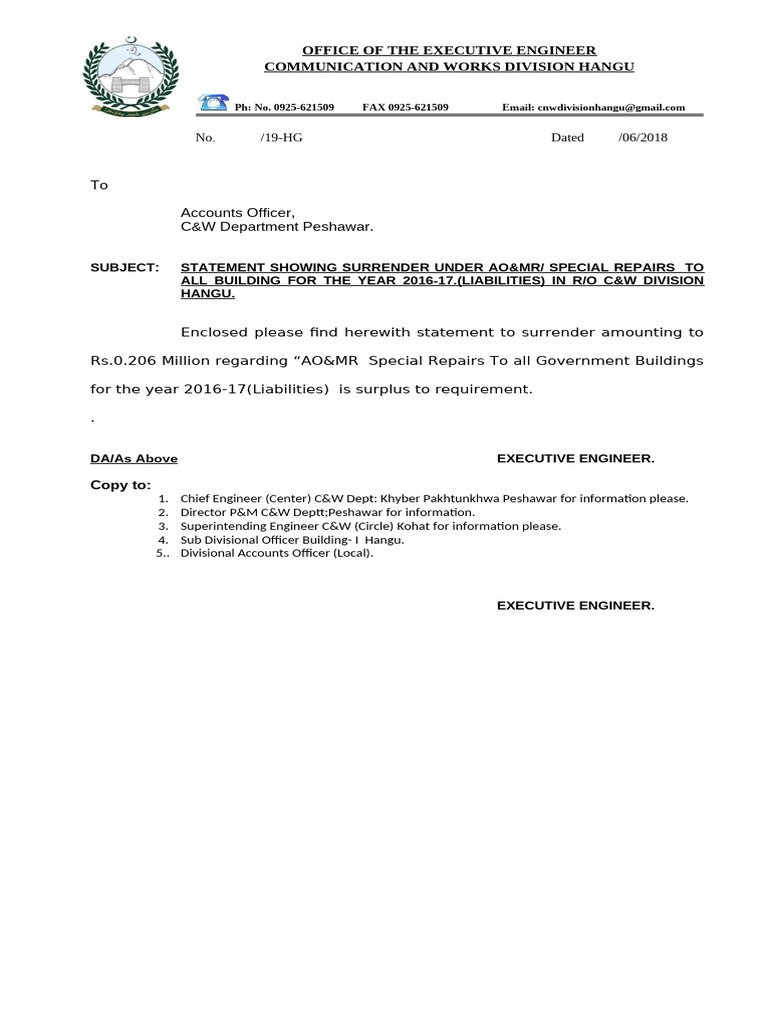 Demand of AOM&R Forwarding Letter | PDF
