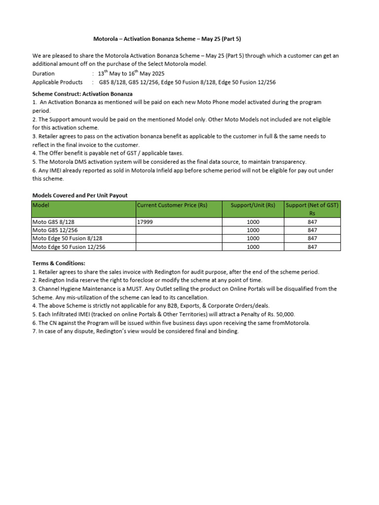 Motorola Activation Bonanza May 2025 | PDF | Value Added Tax | Business